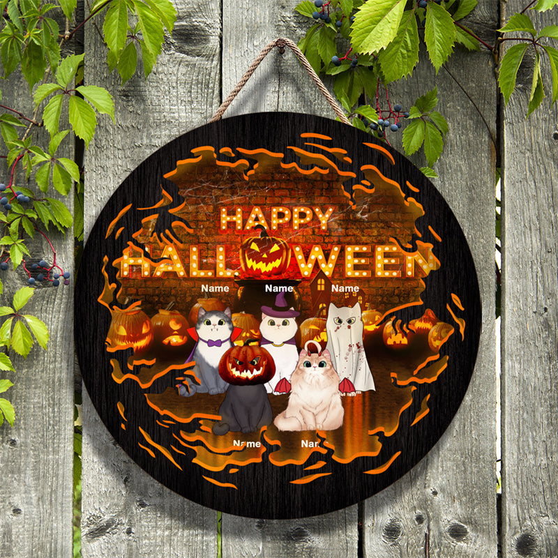 Halloween Custom Wooden Door Signs, Happy Halloween Signs For Cat Love ...