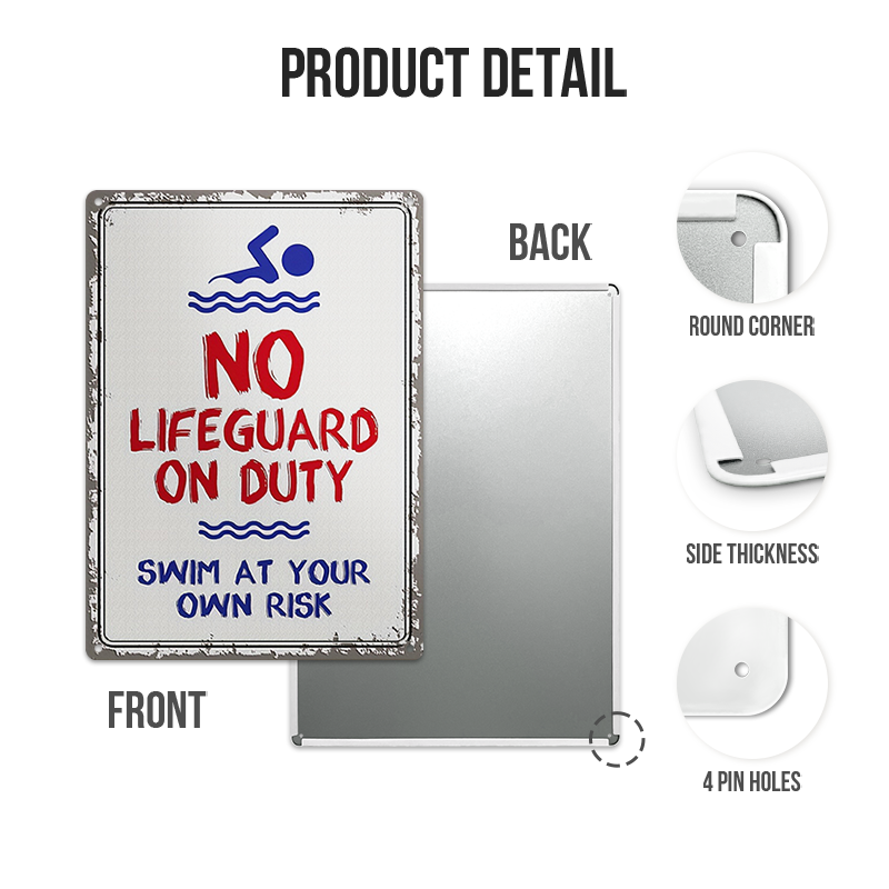 Swimming Pool Warning Sign Swim At Your Own Risk Metal Sign Poolside S ...