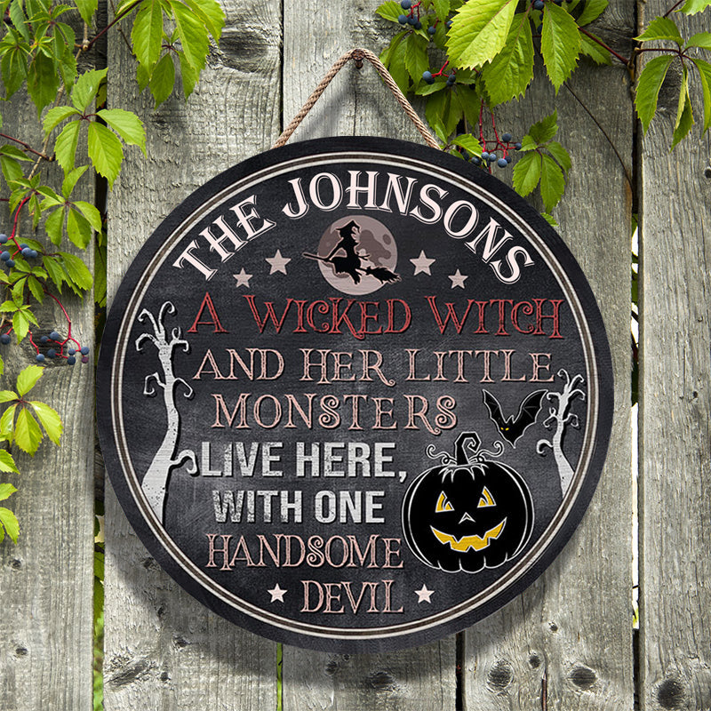 Wicked Witch Monsters And Devil Hanging Halloween Custom Wood Circle S ...