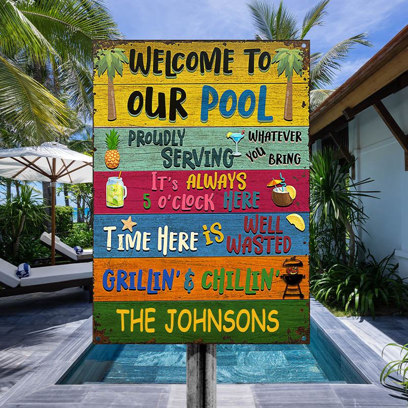 Personalized Swimming Welcome To Our Pool Customized Classic Metal Sig ...
