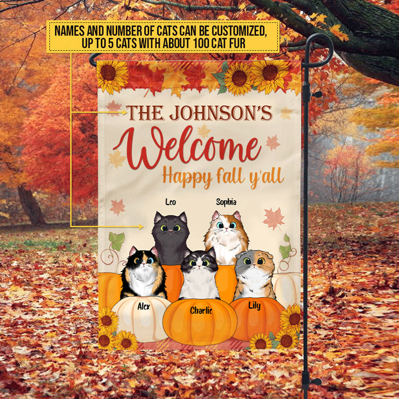 Cat Welcome Fall Custom Flag, Cat Fall Autumn Flag, Cat Lover Decorati ...