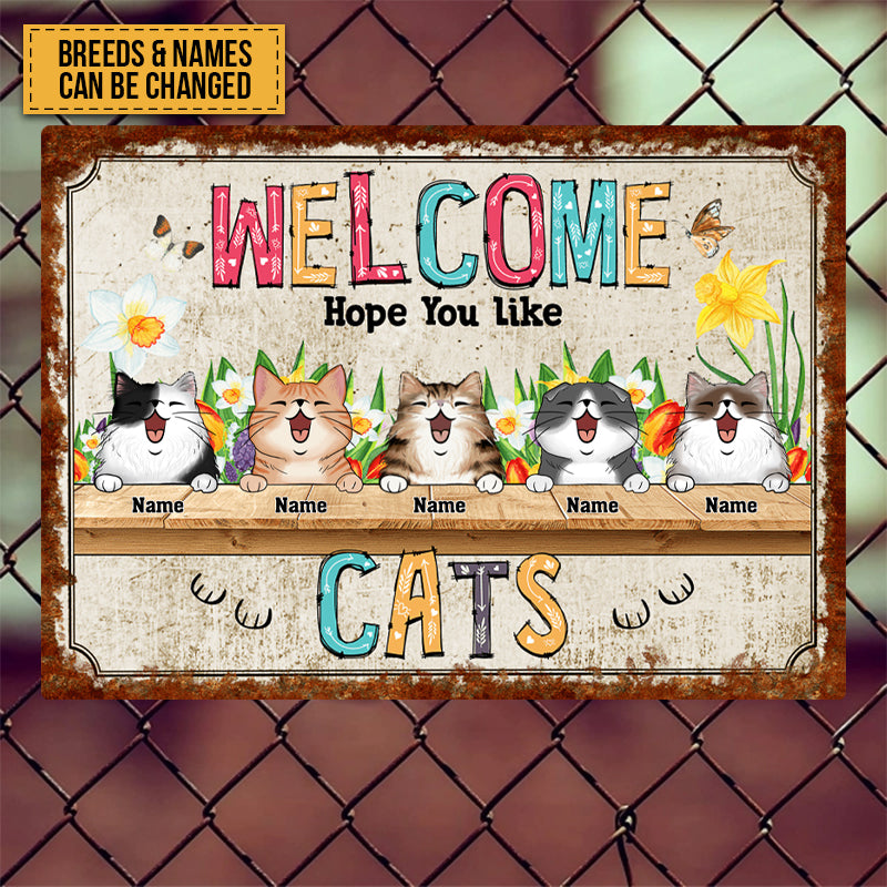 Metal Welcome Signs, Gifts For Cat Lovers, Welcome Hope You Like Cats ...