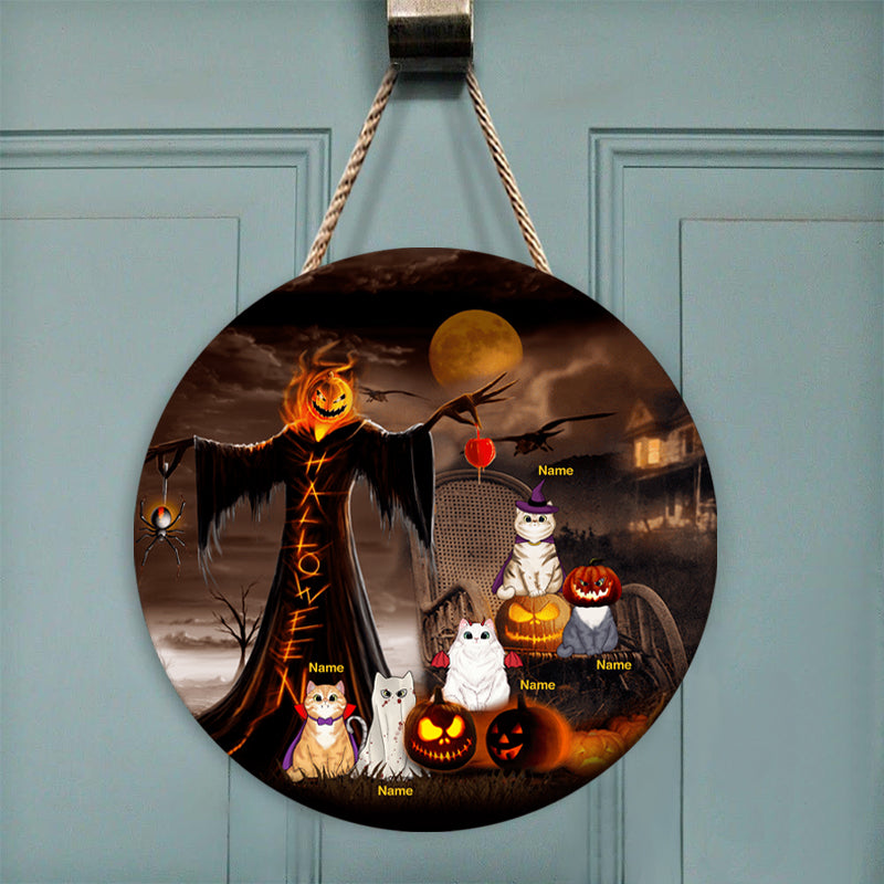 Halloween Welcome Door Signs, Pumpkin Head Scarecrow Custom Wooden Sig ...