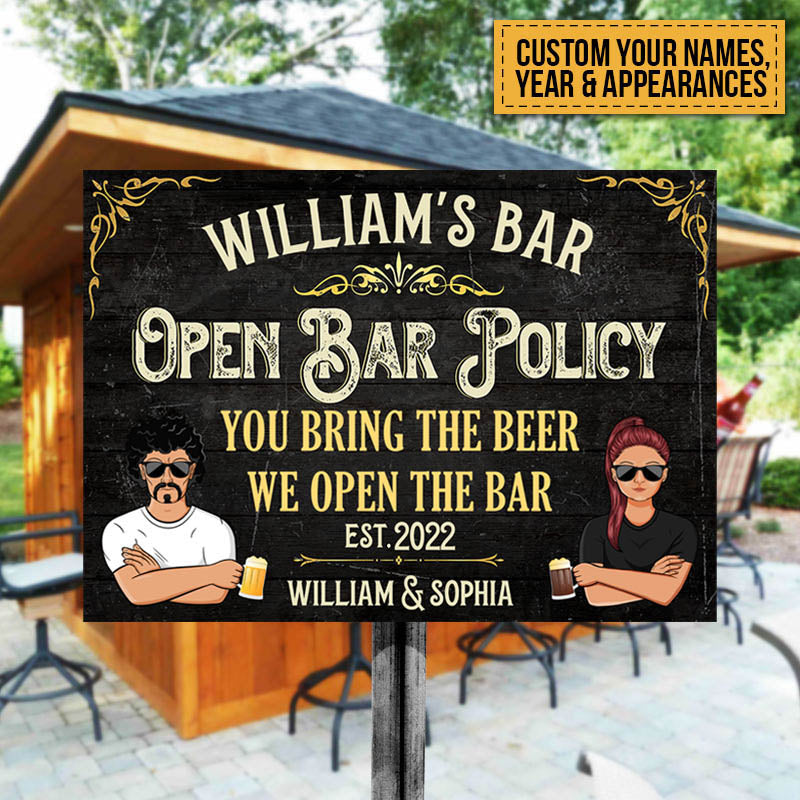Open Bar Policy - Man Cave - Personalized Metal Sign - Welcome Sign To ...